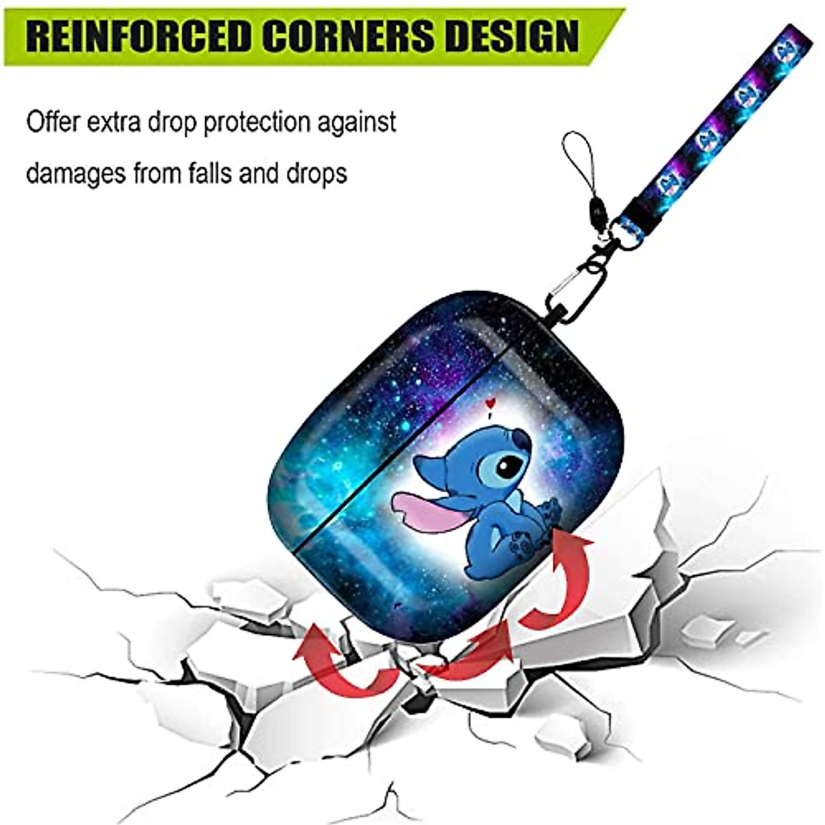 Stitch AirPods Pro Case Protectiv Cover,Fully Protected Shockproof Cartoon case with Keychain Clip Carabiner and Lanyard,Compatible with Apple AirPods Pro (Star Stitch)