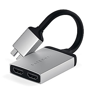 Satechi Aluminum Type-C Dual HDMI Adapter 4K 60Hz with USB-C PD Charging - for M2/ M1 MacBook Pro/Air (Silver)