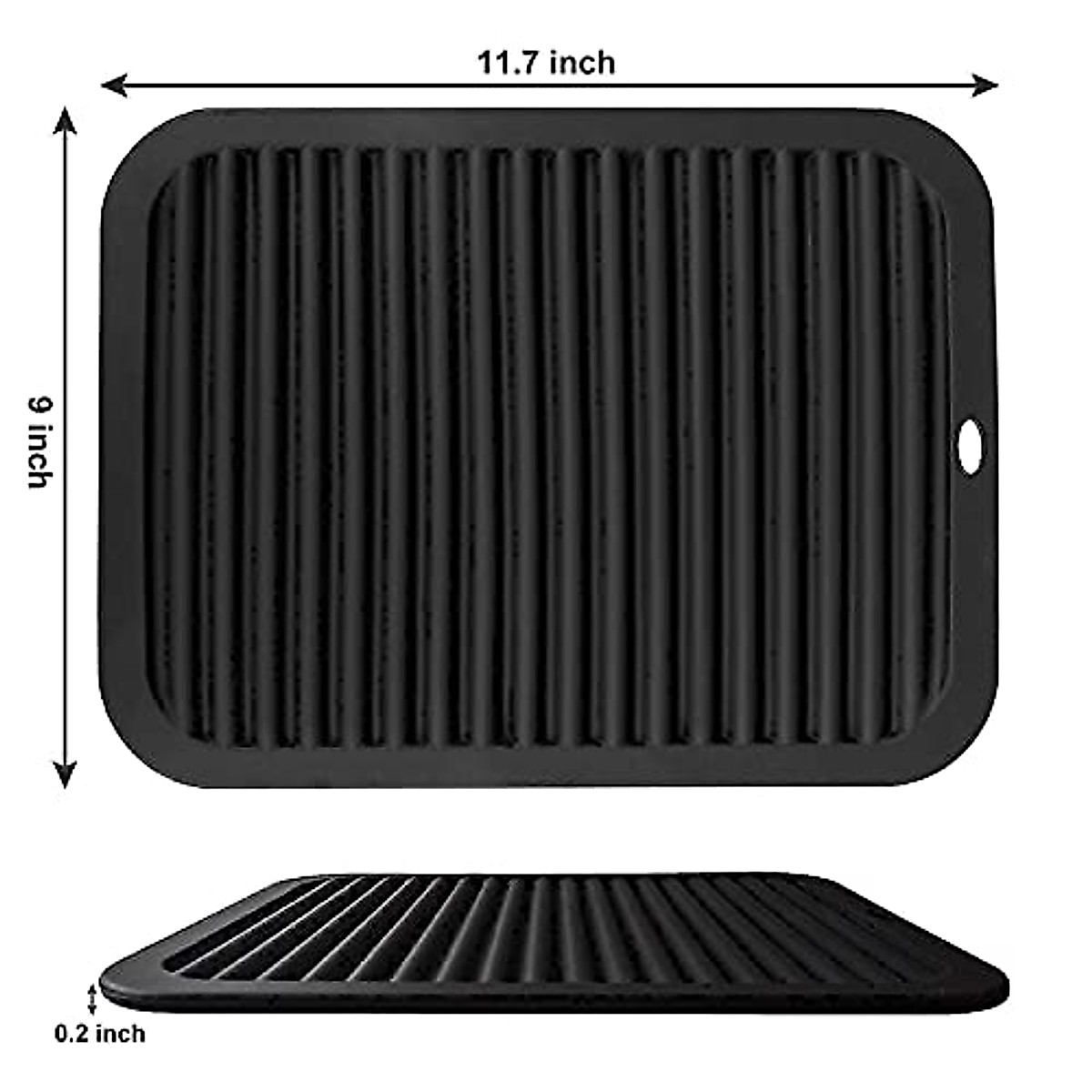 Ardanlingke 9" x 12" Silicone Trivets Mats, Heat Resistant Hot Pads for Kitchen Counter, Spoon Rest, Hot Pads, Large Coasters, Multi-Purpose Drying Trivet Mat (2 Pack, Black)