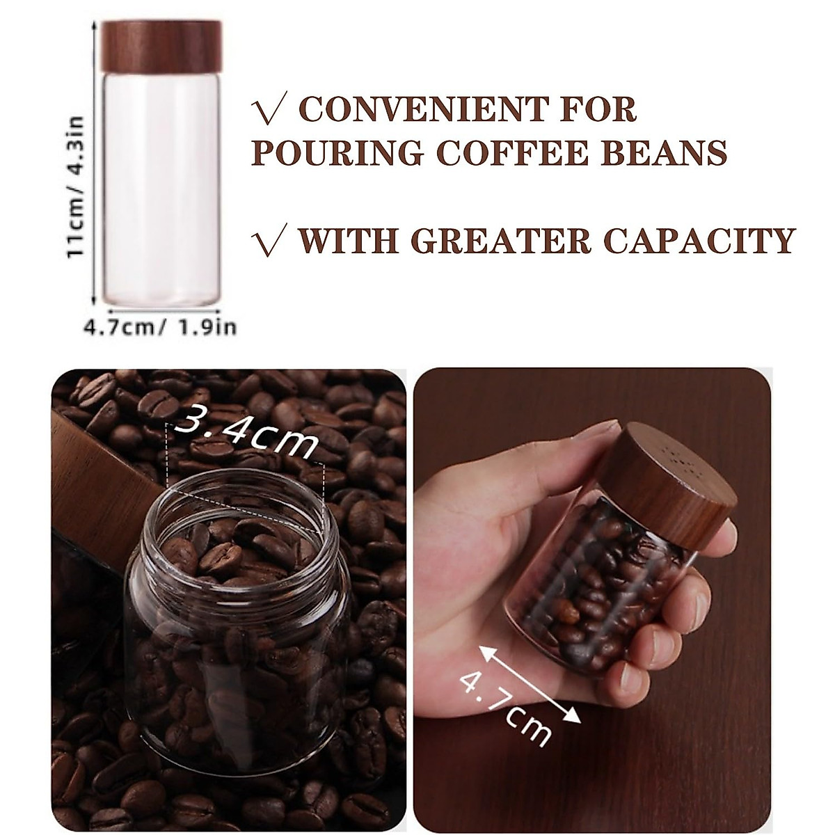 Ulimitada Coffee Bean Storage Tubes, 6 Tubes Single Dose Coffee Bean Container Cellar with Wooden Stand and 35-40g Glass Vials