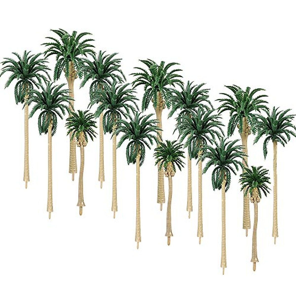 ORZIZRO 15Pcs Model Coconut Palm Tree Scenery Model Tree 2.8-6.3 Inch Mixed Model Trees for Model Train Railway Architecture Diorama DIY Scenery Landscape Cake Toppers Decoration