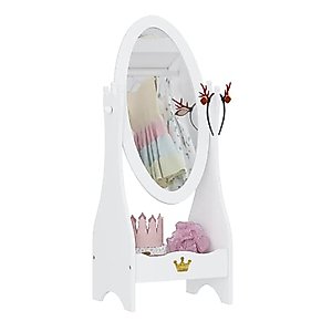 UTEX Kids Full Length Mirror, Kids Free-Standing Dressing Mirror with Adjustable Viewed, Wooden Mirror with Storage for 3-7 Years Old, White
