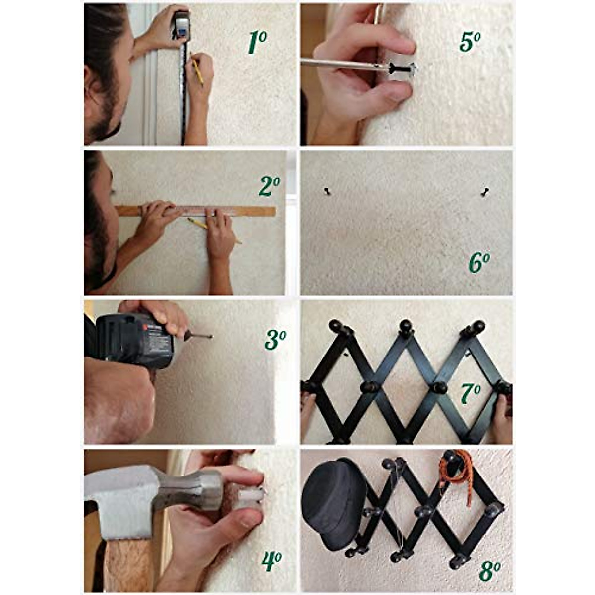 Jacq & Jürgen Expandable 10 Peg Wall Mount Storage Rack 100% Wooden & Black Color