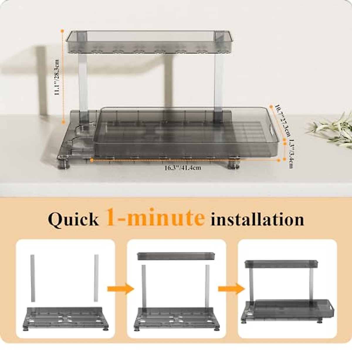 Fowooyeen Under Sink Organizer Storage: Kitchen Sink Organizer Pull Out 2-Tier Sliding Basket Drawer, Multi-Purpose Storage Shelf for Kitchen Bathroom (Black, 1 Pack)
