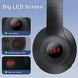 X5 Wireless FM Radio Headphones with Bluetooth, Built in Microphone, Rechargeable and Portable Radio Headset, Over Ear Headphone with Soft Ear Muffs, Stereo Sound, for Jogging, Cycling, Mowing