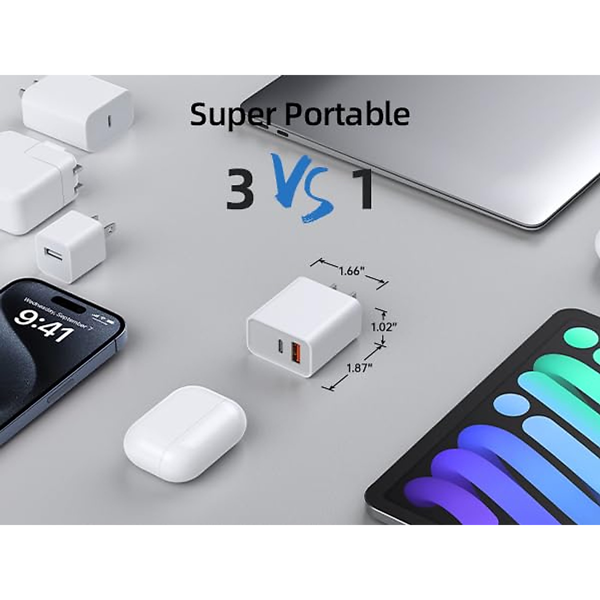 2Pack USB C Charger, 30W PD QC 3.0 Dual Port Type C Charger Fast Charging Block, GaN USB C Wall Plug Adapter for MacBook Air/iPhone 15/14 Pro/14 Pro Max/14 Plus/13/12, Samsung iPad Pro Google AirPods