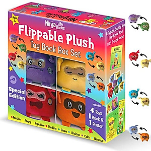 Ninja Life Hacks Flippable Toy CBT Book Box Gift Set (Angry Ninja + Positive Ninja, Nervous + Calm Ninja, Anxious + Brave Ninja, Thinking + Impulsive Ninja)