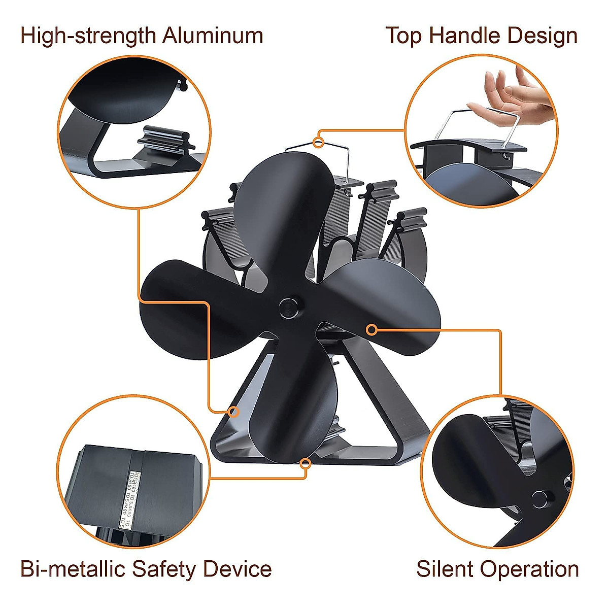 Wood Stove Fan Heat Powered Fan 4 Blade Fireplace Fan for Wood Burning Woodstove Eco Friendly Silent Efficiently