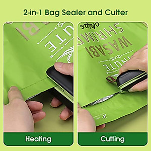 NOVFIT Mini Bag Sealer, Chip Bag Heat Sealer with Cutter, Plastic Bag Sealer Machine, Handheld Portable Automatic Food Resealer, Sellador de Bolsas Plasticas, 2x AA Batteries Included, Black/Green