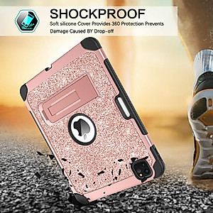 BENTOBEN iPad Air 5th/4th Generation Case, iPad Pro 11 Case, Glitter Sparkly 3 Layer Heavy Duty Shockproof Kickstand Faux Leather with Pencil Holder Protective Tablet Case Cover, Rose Gold