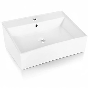 Sinber BVS2417A-OK 24" x 17" x 6.3" White Rectangular Ceramic Countertop Bathroom Vanity Vessel Sink
