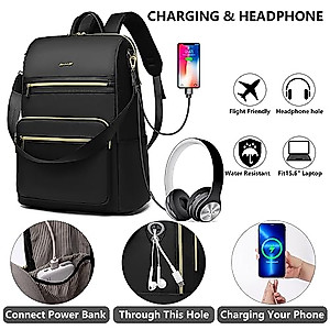 Laptop Backpack Women Travel Bag - 15.6 Inch Convertible Computer Backpack Purse for Women Fashion Nurse Work Bags Anti Theft School Shoulder Handbag Waterproof Teacher Bookbag for College Girls Black