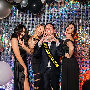 JXYCBZYing Happy New Year 2025 Sash with Gold Foil, Black New Year Sash, Premium Grade Satin Sash, New Years Eve Party Decorations, Ideas, Gifts, Jokes and Favors (Black + Gold)