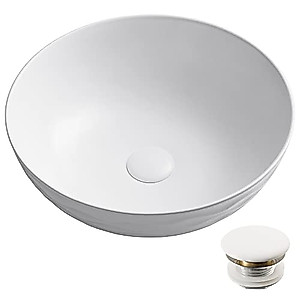 KRAUS Viva™ Round White Porcelain Ceramic Vessel Bathroom Sink with Pop-Up Drain, 16 1/2 in. D x 5 1/2 in. H, KCV-200GWH