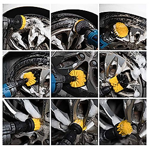 [4 Pack Set] Auto Detailing Drill Brush Set , Wheel Cleaner Brush , Car Cleaner Wash Brush Supplies Kit Fit Tire , Car Mats , Floor Mat , Bathroom and Auto Power Scrubber Brush Cleaning Sets