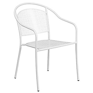 EMMA + OLIVER Commercial Grade White Indoor-Outdoor Steel Patio Arm Chair with Round Back
