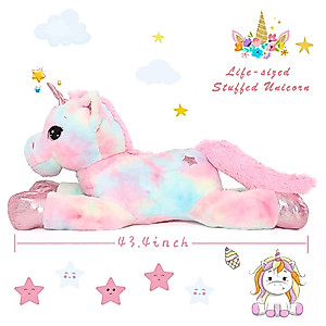 Muiteiur 43.4" Large Pink Unicorn Plush Pillow - Soft Stuffed Animal Toy Gift for Girls