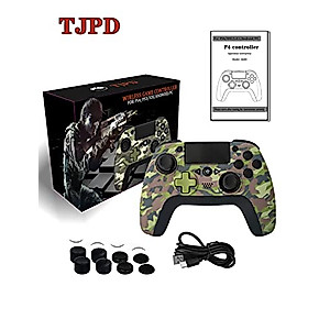 TJPD Wireless Game Controller with 2 Programmable Back Buttons, Compatible with PS4/PS3/iOS13.4+/PC/Android, Game Controller Remote with Turbo/Gyro/HD Dual Vibration/LED Indicator (Green Camouflage)