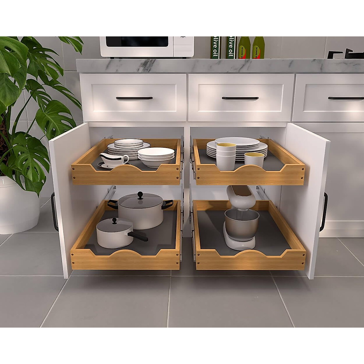 OCG Pull Out Drawers For Cabinets 14" W x 21" D, Slide out Wood Drawer Shelf, Pull Out Shelves for Base Cabinet Organization in Kitchen, Pantry, Bathroom