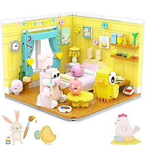 Bestbase Easter Friends House Building Blocks Kit - 417 Pcs Easter Bunny Easter Toys Building Sets , Easter Basket Stuffers Easter Egg Fillers Building Toys Easter Gifts for Kids Age 6+