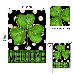 Covido Home Decorative Welcome St. Patricks Day Garden Flag, Lucky Shamrock Clover Yard Polka Dots Outside Decoration, Luck Irish Outdoor Small Decor Double Sided 12x18