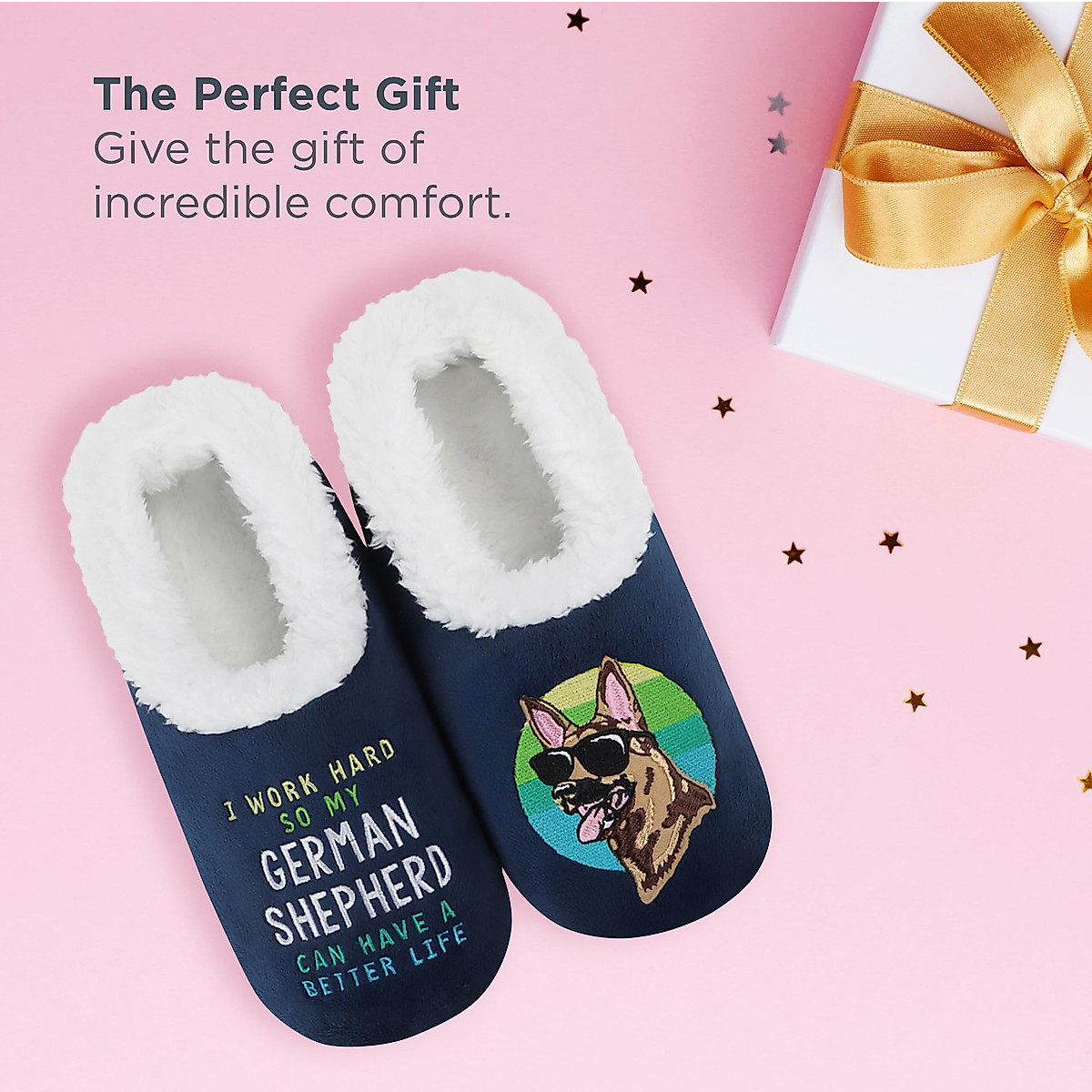 Snoozies Pairable Slipper Socks - Funny House Slippers for Women, Non-Slip Fuzzy Slipper Socks - German Shephard - Large