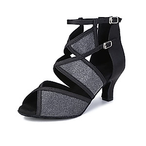 Indoor Womens Ballroom Dance Boots for Social Beginner Salsa Latin Dancing Shoes 2 1/2 inches Heels S23(Black,8)
