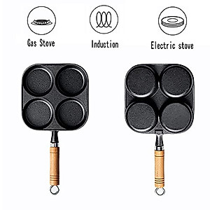 awrduol Uncoated 4 Cup Egg Frying Pan Thickened Egg Cooker Omelet Pan, Healthy Cast Iron Pancake Cooker for Breakfast, Gas Stove & Induction Compatible