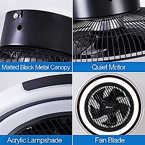 HuixuTe 21 in Modern Ceiling Fan with Light Remote Control, 3 Colors 3 Speeds Enclosed Ceiling Fan, Low Profile Fush Mount Ceiling Fan with Light for Bedroom Living Room