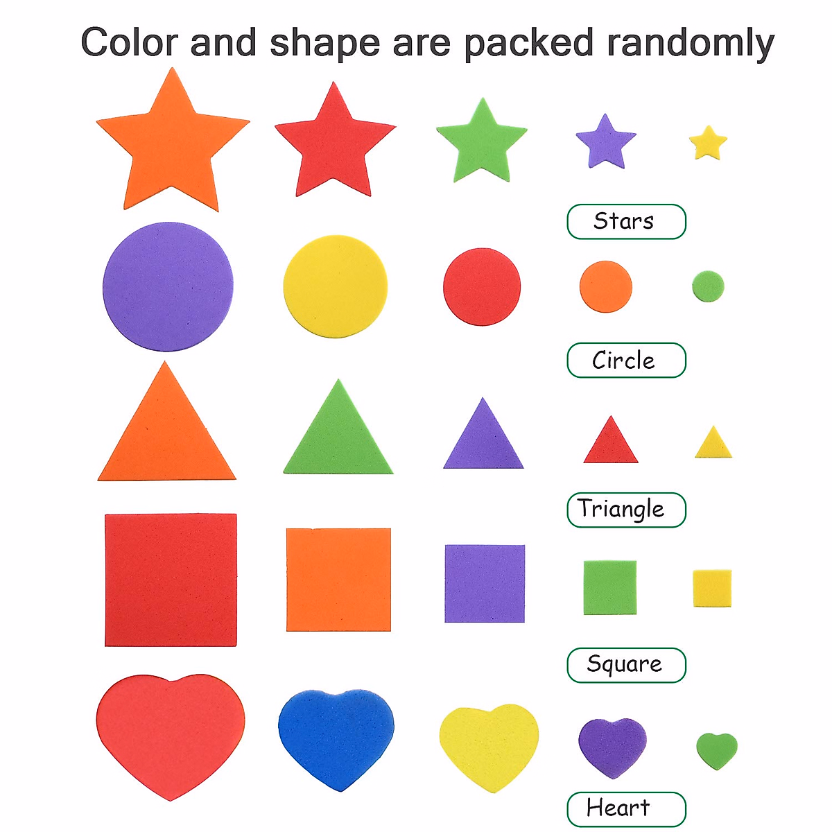 1500 Pieces Self Adhesive Foam Stickers Mini Geometry Shapes EVA Foam Stickers for Kids DIY Art Craft, Circle, Square, Triangle, Heart, Pentagram