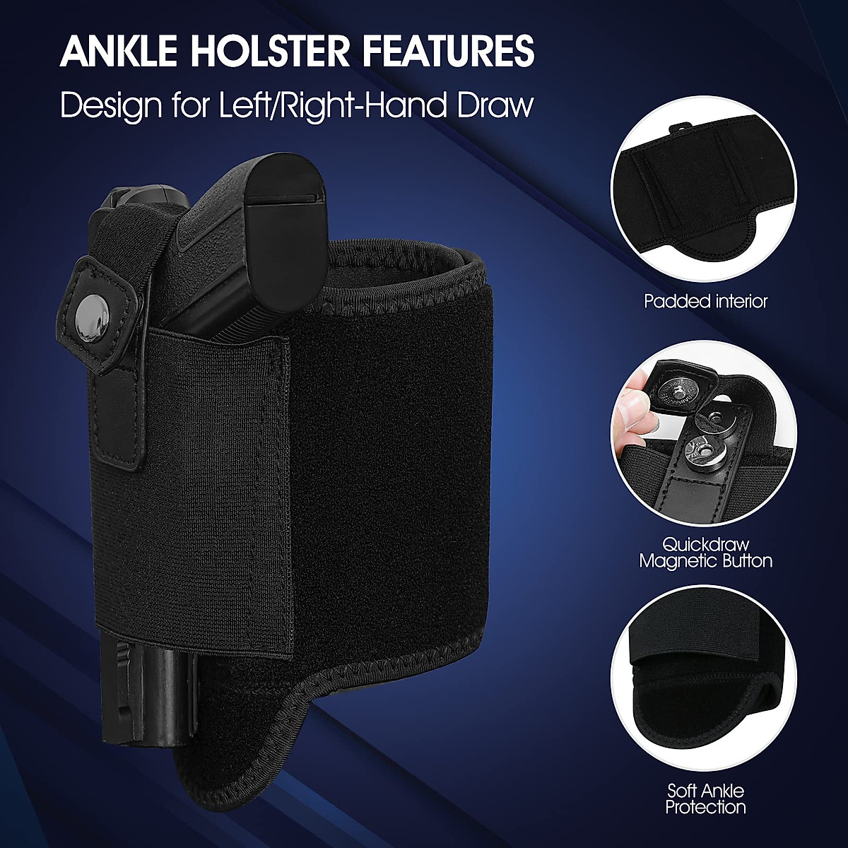 Ankle Holster for Concealed Carry, Leg Holster for Pistols, Ankle Gun Holster Compatible with Glock 26 36 42 43, S&W M&P Shield 9mm, Bodyguard 380, Ruger LCP 380, LC9, Sig Sauer P238 P365 P938