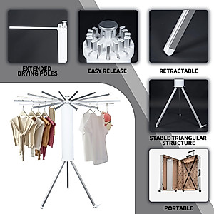 KUJIBGY Tripod Clothes Drying Rack Portable & Foldable Garment Drying Rod Space Saving Collapsible Laundry Hanging Rack for Laundry Room Balcony Bedroom Travel Indoor Outdoor