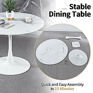 ANDORON Round Dining Table, 32 Inches Kitchen Tulip Table for 2-4 People with MDF Top and Metal Base, Modern Small Space Room Circle Table, End Table Leisure Coffee Side Table (White, 42" - Marble)