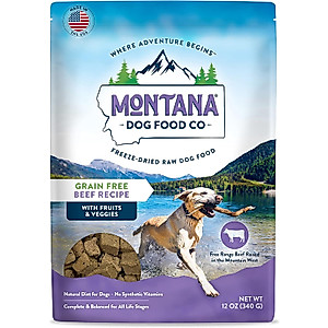 MONTANA DOG FOOD CO. Beef Freeze-Dried Raw Dog Food Topper – Grain-Free, High Protein Meal Enhancer with 100% All-Natural Free-Range Beef & Vegetables – Premium USA-Made, 12 oz