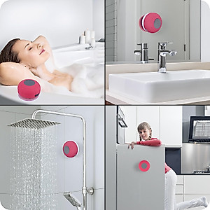 Annlend Portable Bluetooth Shower Speaker Waterproof Wireless Mini Small Cute Water Resistant Speaker Suction Cup, Built-in Mic Speakerphone Outdoor Magenta