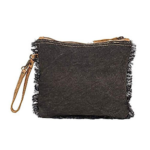 Myra Bag Second Impression Upcycled Canvas & Cowhide Leather Wristlet Pouch Bag S-1261
