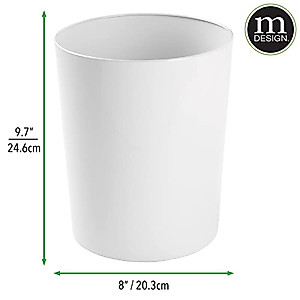 mDesign Round Metal Small 1.7 Gallon Recycle Trash Can Wastebasket, Garbage Container Bin for Bathrooms, Kitchen, Bedroom, Home Office - Durable Stainless Steel - Mirri Collection - 2 Pack - White