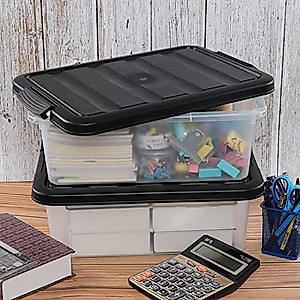 Jekiyo 14 Quart Frosted Clear Latching Storage Bin, Stackable Plastic Box with Black Lid, 2 Packs
