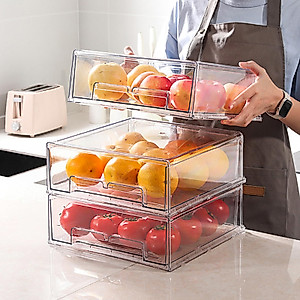 3 Pcs Extra Large Refrigerator Organizer Bins - Pull-Out & Stackable Fridge Drawers, Clear Food Storage Containers for Fruit & Vegetables, Kitchen & Freezers