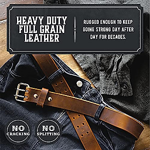 Double Down Leather Belt | Made in USA | Brown Leather Belt for Men | Two Prong Mens Work Belt | Size 36