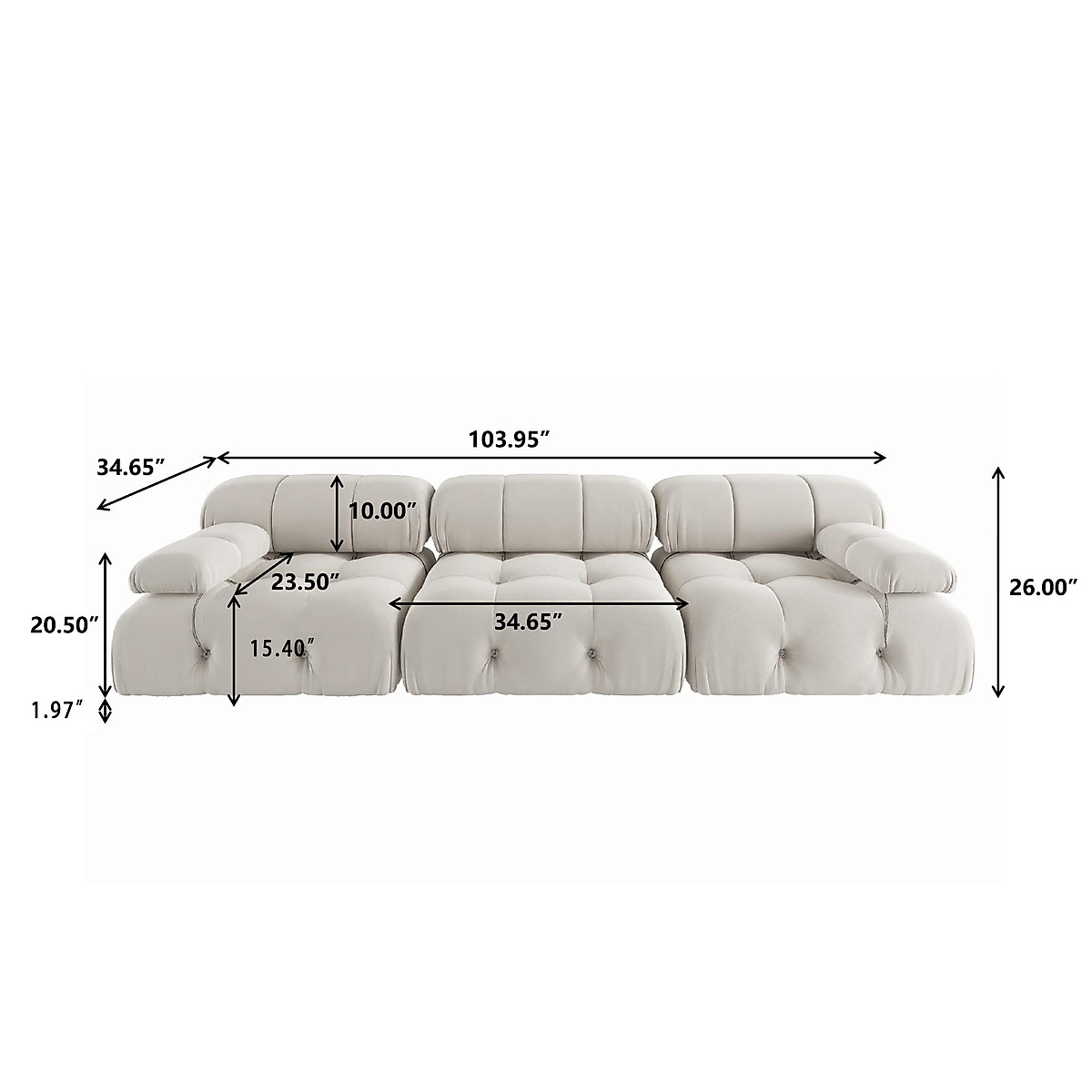WJShome Modular Sectional Sofa,103.95 inch Convertible Sofa Couch,Velvet 3 Seater Minimalist Couch for Living Room, Modern Large Free Combination Sofa,Beige