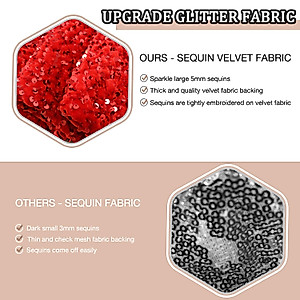 PATYDEST Red Sequin Fabric Velvet Stretch Fabric by The Yard Glitter Sequin Fabric Sensory Wall Sequence Material Fabric Large Sequins Fabric Dress Mermaid Quilting Fabric for Sewing Cloth DIY Craft
