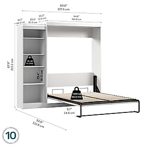 Bestar Pur Queen Murphy Bed with Shelving Unit, 90-inch Space-Saving Sleeping Arrangement for Multipurpose Area, Bedroom, Guest Room, or Living Room