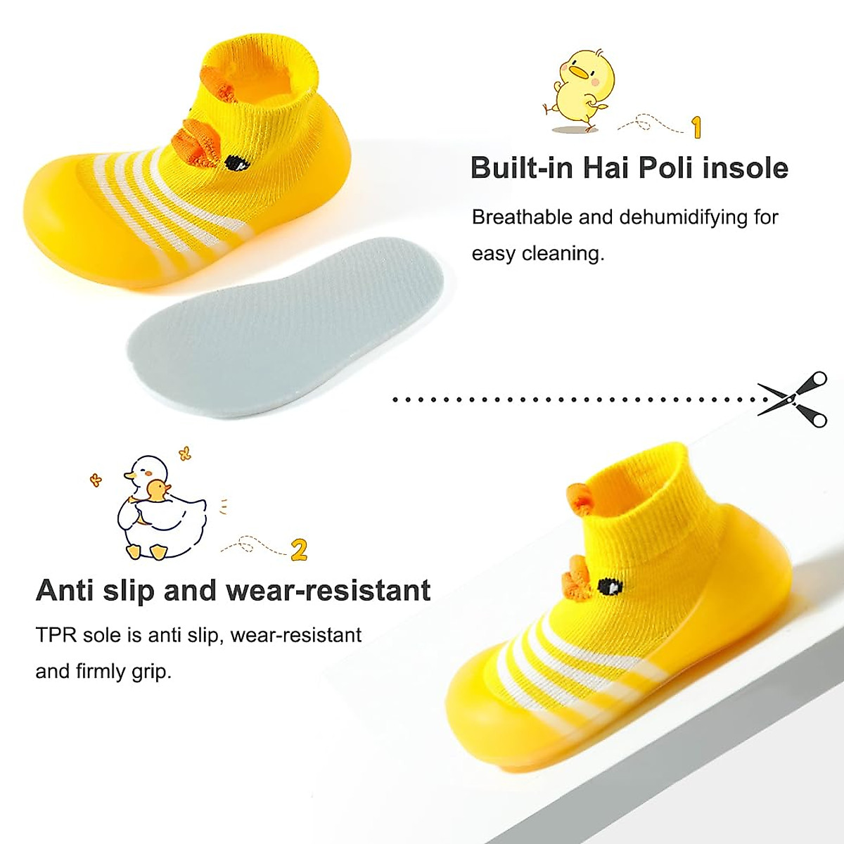 ZURLEFY Baby First Walking Shoes, Cute Duck Baby Sock Slipper, Sneakers for Unisex Newborn Infants Toddlers Boys Girls(37-05XL)