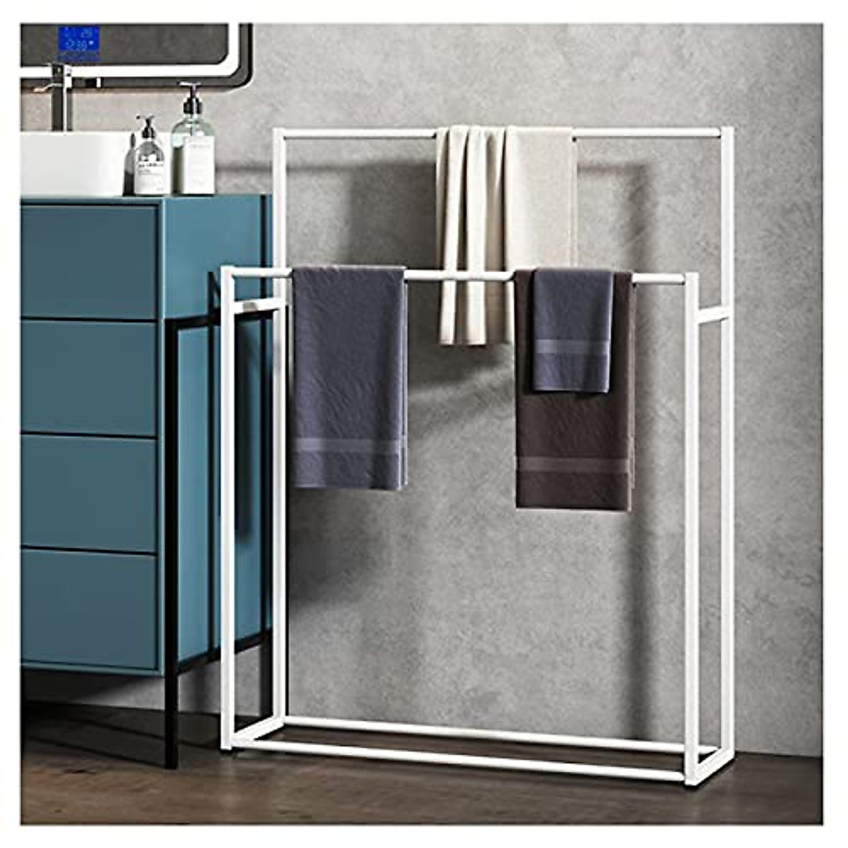 -Shelf Balcony Bathroom Freestanding Towel Rack,Metal Bathroom Towel Holder Stand Floor,Rust-Proof Towel Hanger Stand for Kitchen,Outdoor Pool,Indoor/White/65 * 20 * 110Cm