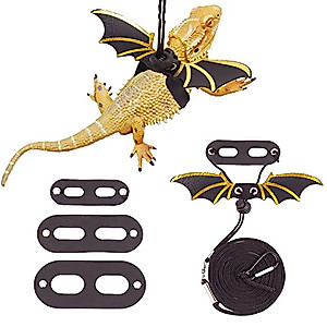 ADOGGYGO Bearded Dragon Lizard Leash Harness - Adjustable Cool Leather Wing Lizard Reptile Harness Leash for Bearded Dragon Lizard Reptiles (Black)
