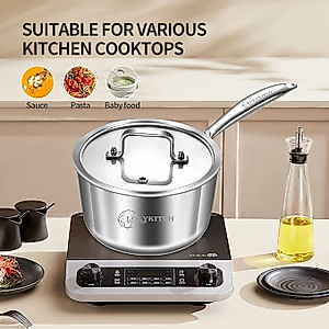 LOLYKITCH Whole Body Tri-Ply Stainless Steel Saucepan Set of 2,1QT & 3QT,Induction Pots,Saucepans with Lids,Oven and Dishwasher Safe.