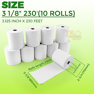 TK Thermal King, 3-1/8" x 230' Point-of-Sale Thermal Paper Rolls fits Station POS System (10 Rolls)