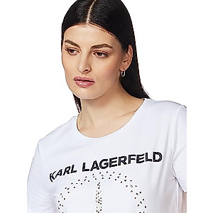 Karl Lagerfeld Paris womens Short Sleeve Sequin Eiffel Tower Tee T Shirt, Sequin Eiffel Tower White, Large US
