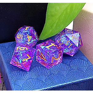 CREEBUY Resin DND Dice Set for Dungeon and Dragons D&D RPG Pathfinder, Handcrafted Sharp Corner Purple Polyhedral Dice with Gift Box, Girls Fantasy Galaxy Dice with Pretty Filler